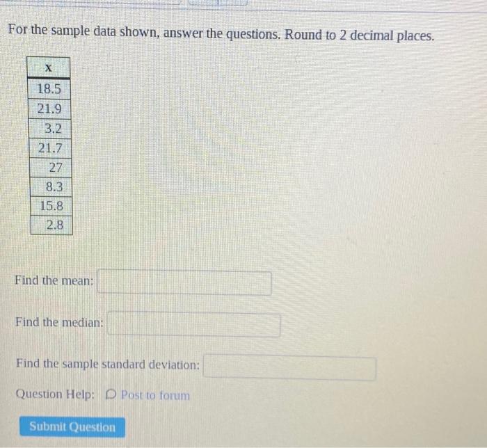 Solved For the sample data shown, answer the questions. | Chegg.com