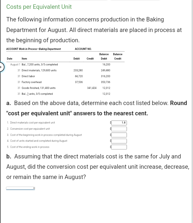 Solved Costs per Equivalent UnitThe following information | Chegg.com