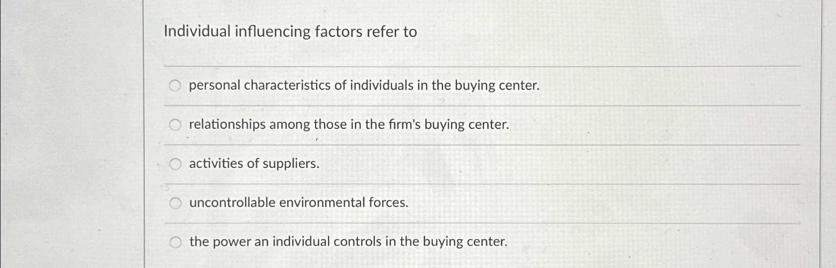 Solved Individual influencing factors refer topersonal | Chegg.com