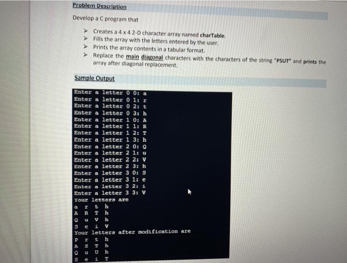 Solved Problem Description Develop a C program that | Chegg.com