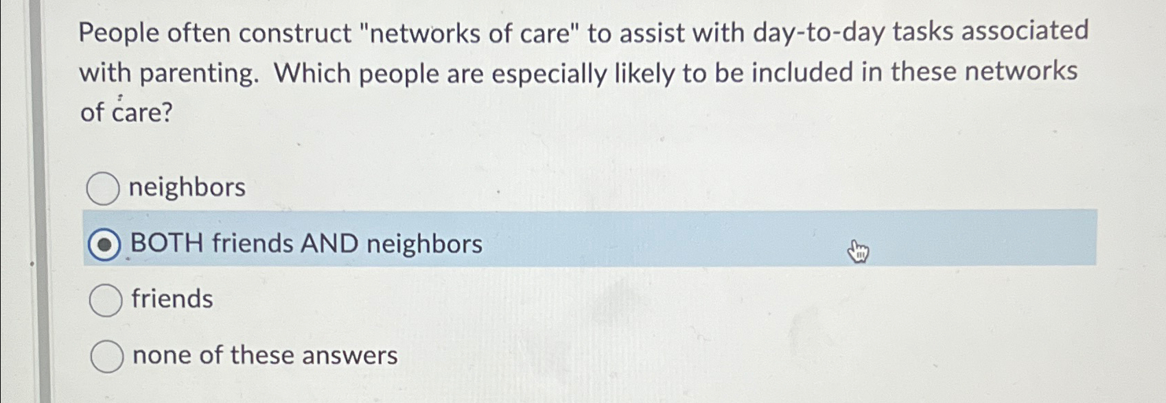 Solved People often construct "networks of care" to assist | Chegg.com