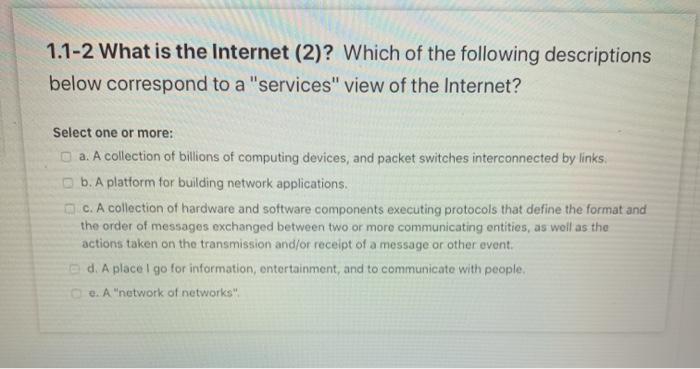 Solved 1.1-2 What is the Internet (2)? Which of the | Chegg.com