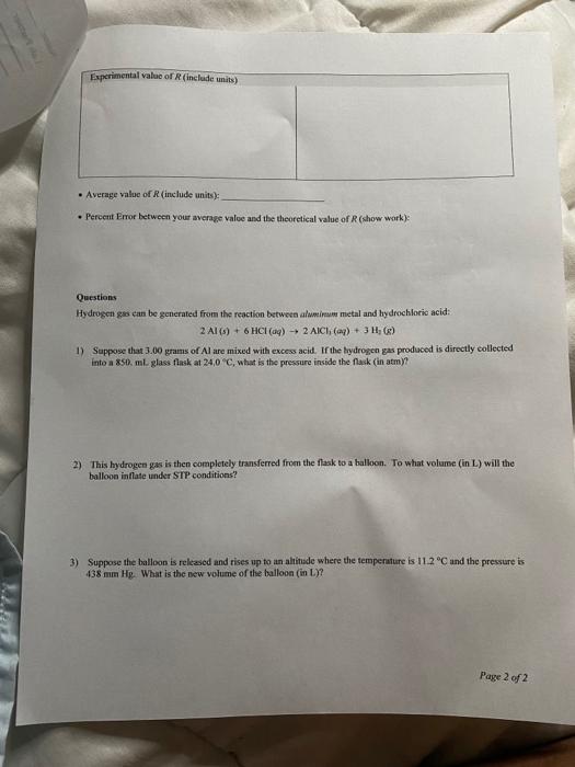 Solved Experimental Data Data Analysis - Using your | Chegg.com