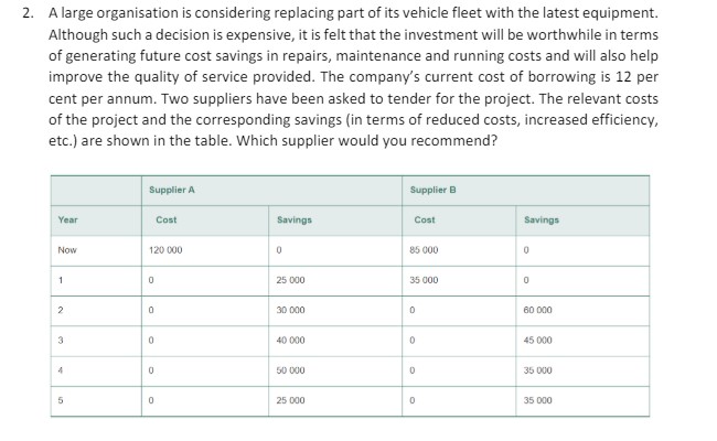 Solved A large organisation is considering replacing part of | Chegg.com