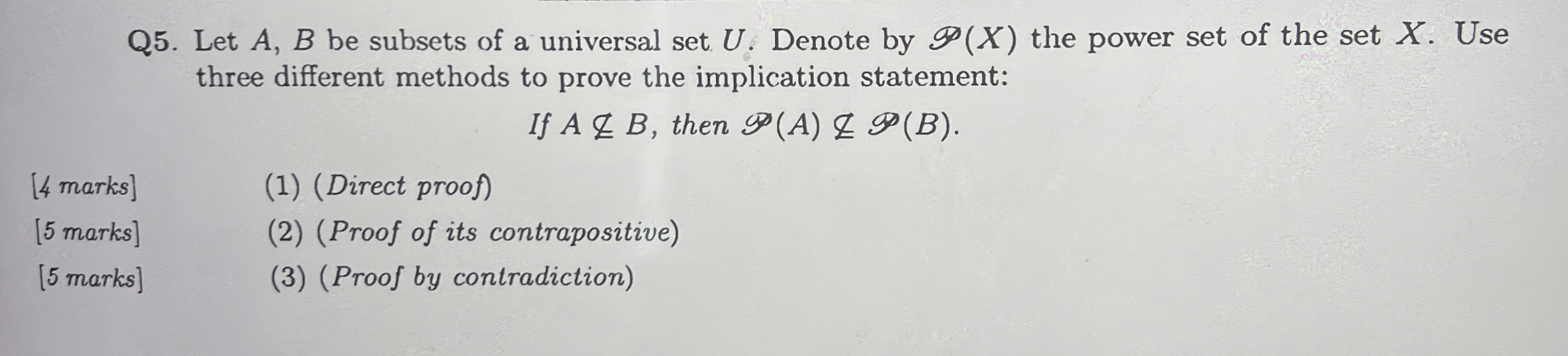 Solved Q5. ﻿Let A,B ﻿be subsets of a universal set U. | Chegg.com