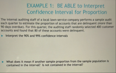 Solved EXAMPLE 1: BE ABLE to InterpretConfidence Interval | Chegg.com