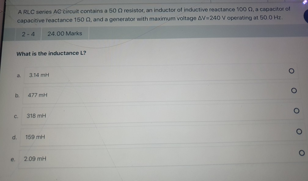 Solved A RLC series AC circuit contains a 50 resistor, an | Chegg.com