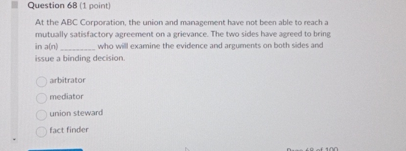 Solved Question 68 (1 ﻿point)At the ABC Corporation, the | Chegg.com
