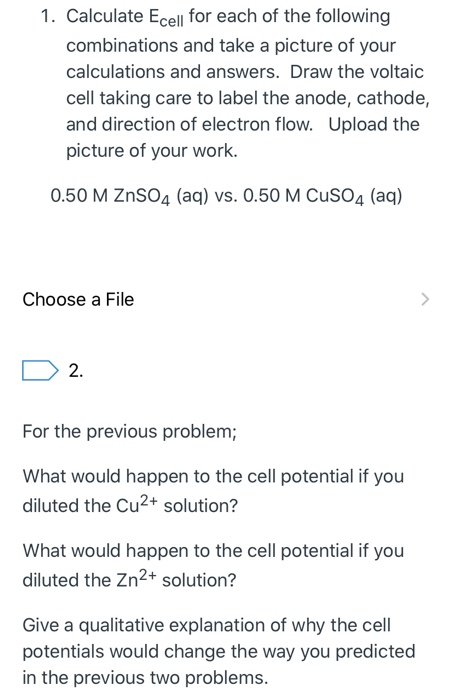 Solved 1. Calculate Ecell for each of the following | Chegg.com