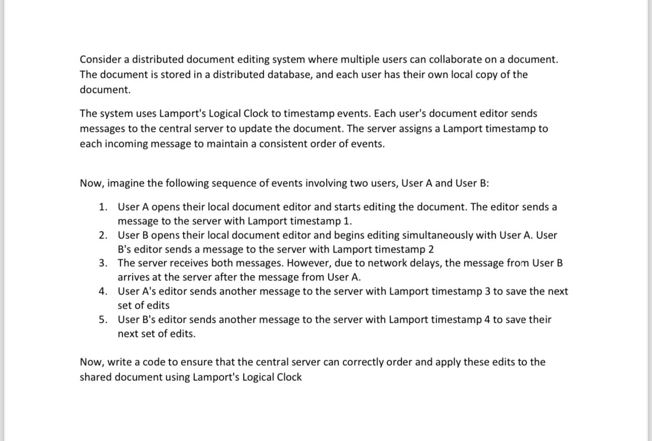 Solved Consider a distributed document editing system where | Chegg.com