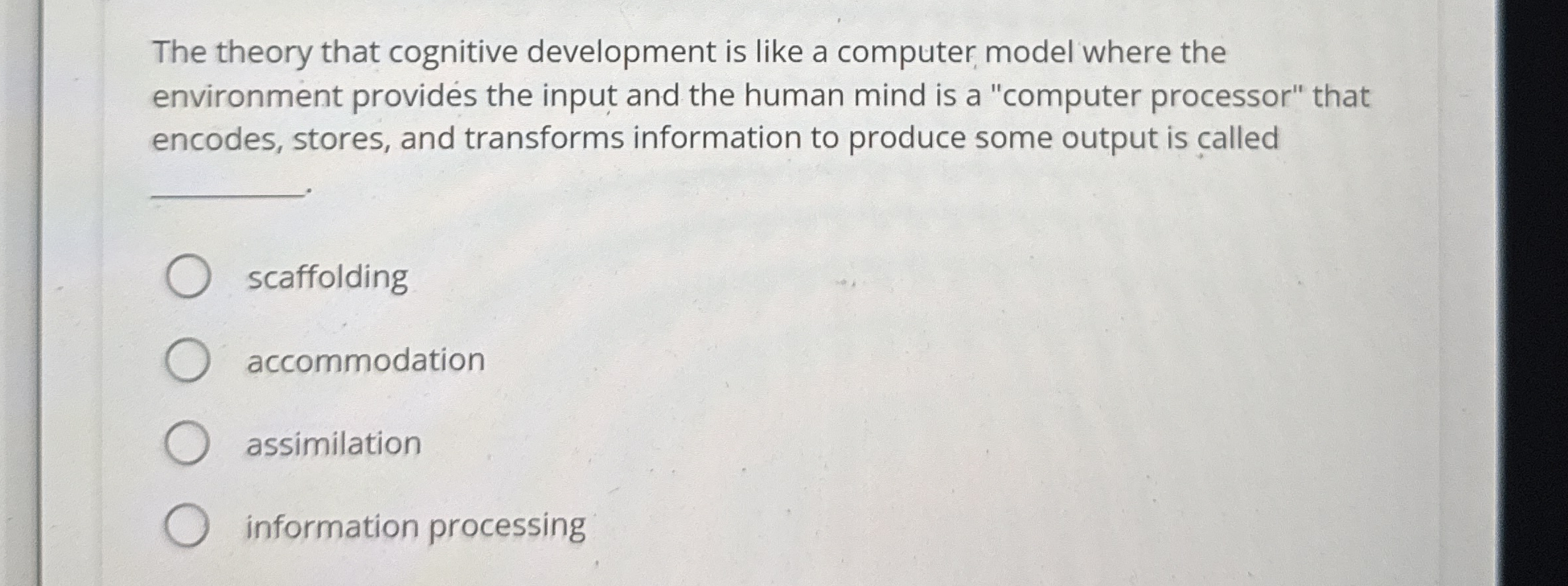 Solved The theory that cognitive development is like a | Chegg.com