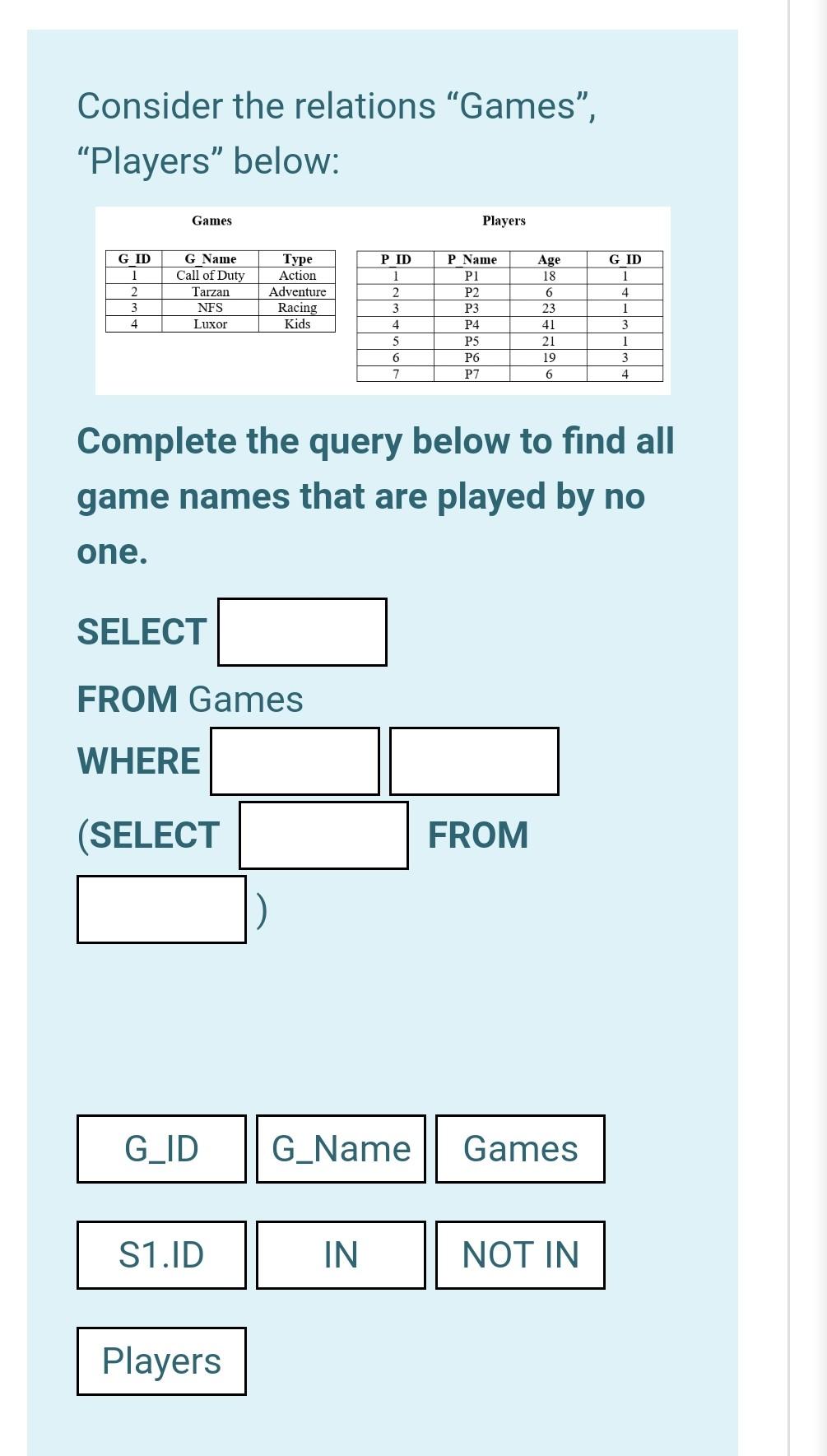 Solved Consider the relations "Games", “Players” below: | Chegg.com