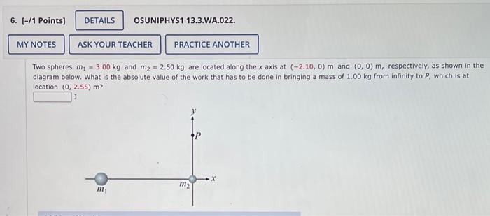 Solved Two spheres m1=3.00 kg and m2=2.50 kg are located | Chegg.com