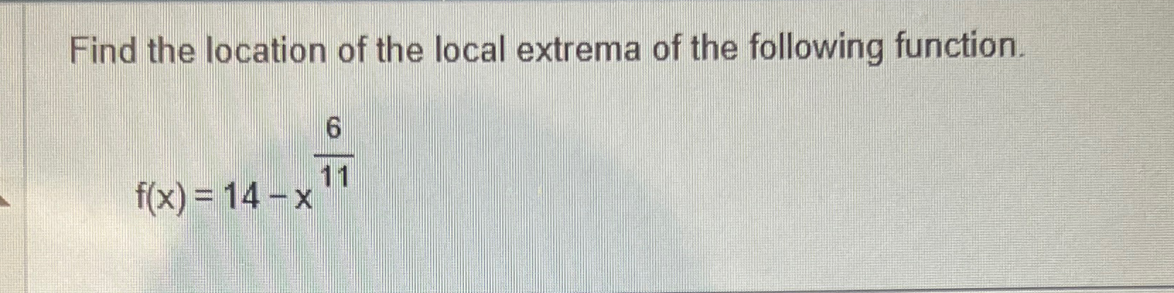 Solved Find the location of the local extrema of the | Chegg.com