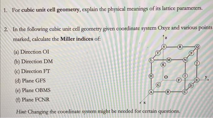 Solved 1. For cubic unit cell geometry, explain the physical | Chegg.com