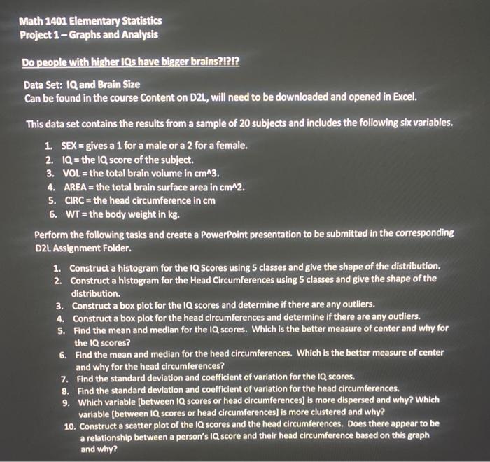 Solved Math 1401 Elementary Statistics Project 1-Graphs and | Chegg.com