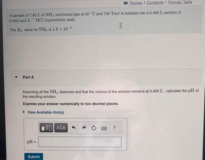 Solved A sample of 7.80 L of NH3 (ammonia) gas at 22∘C and | Chegg.com