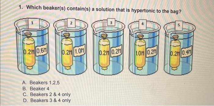 Solved 1. Which beaker(s) contain(s) a solution that is | Chegg.com