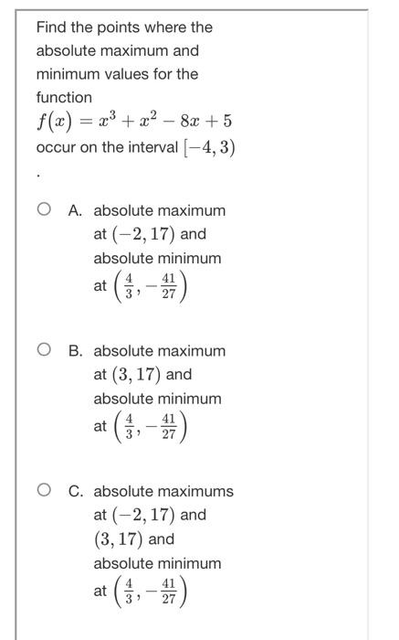 Solved Find the points where the absolute maximum and | Chegg.com