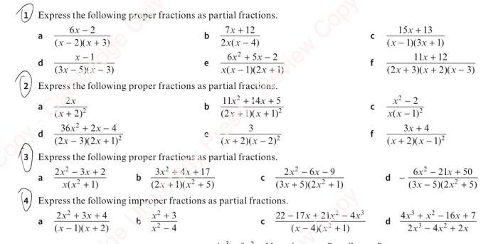 Solved 1) Express the following proper fractions as partial | Chegg.com
