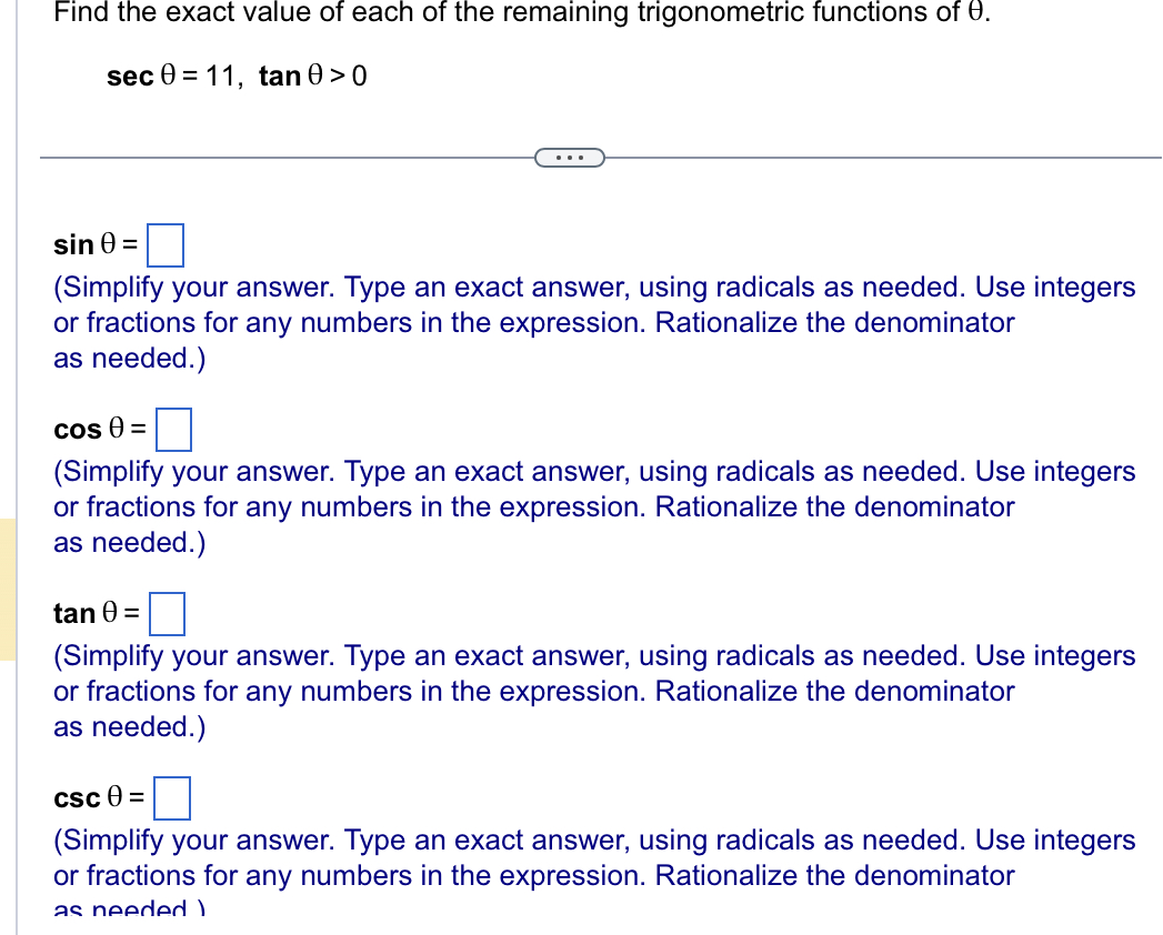 Solved Find the exact value of each of the remaining | Chegg.com