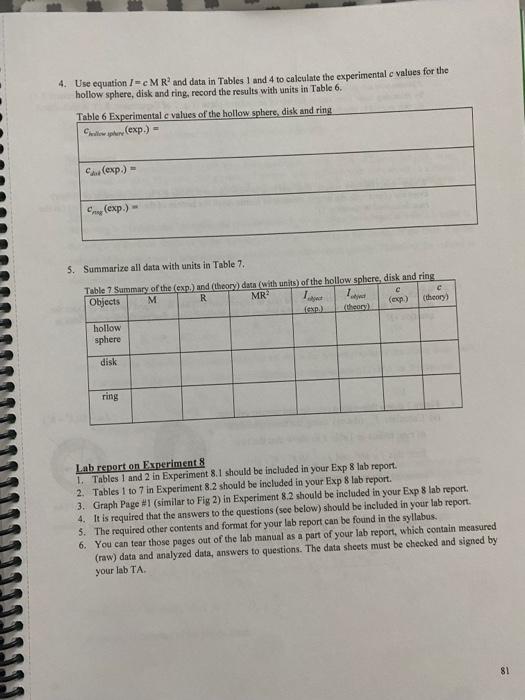 Provided data for Exp 8 and instructions for data | Chegg.com