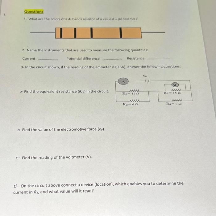 Solved 1. What are the colors of a 4-bands resistor of a | Chegg.com