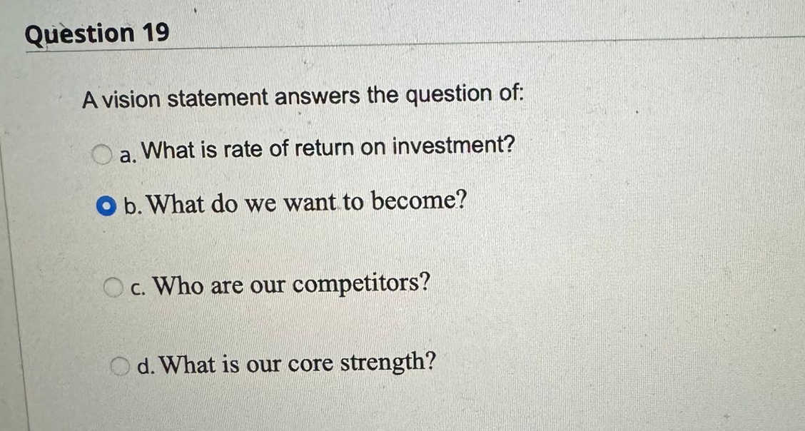 Solved Question 19A vision statement answers the question | Chegg.com Solved Question 19A vision statement answers the question | Chegg.com