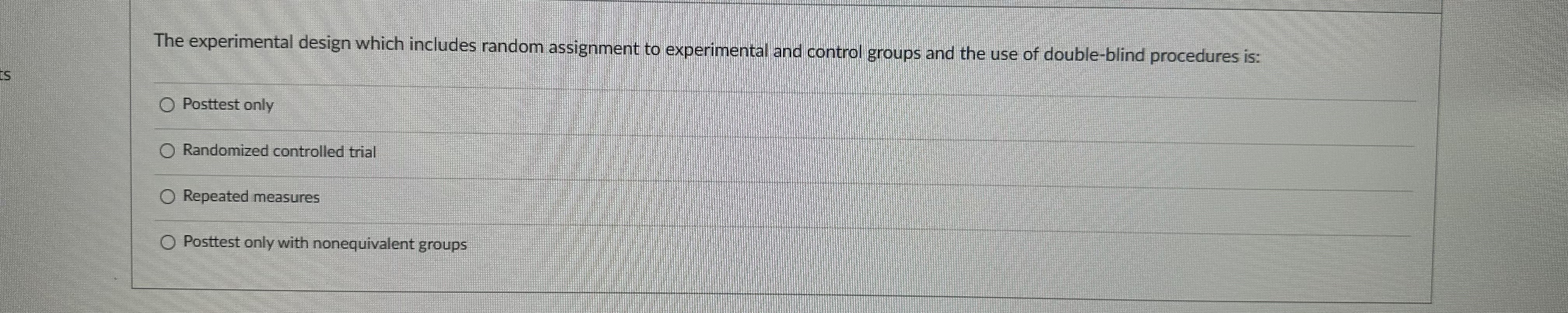 Solved The experimental design which includes random | Chegg.com
