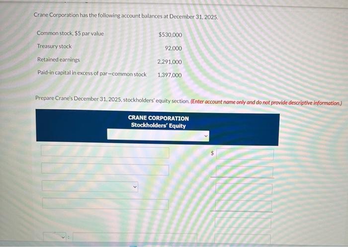 Solved Crane Corporation has the following account balances | Chegg.com