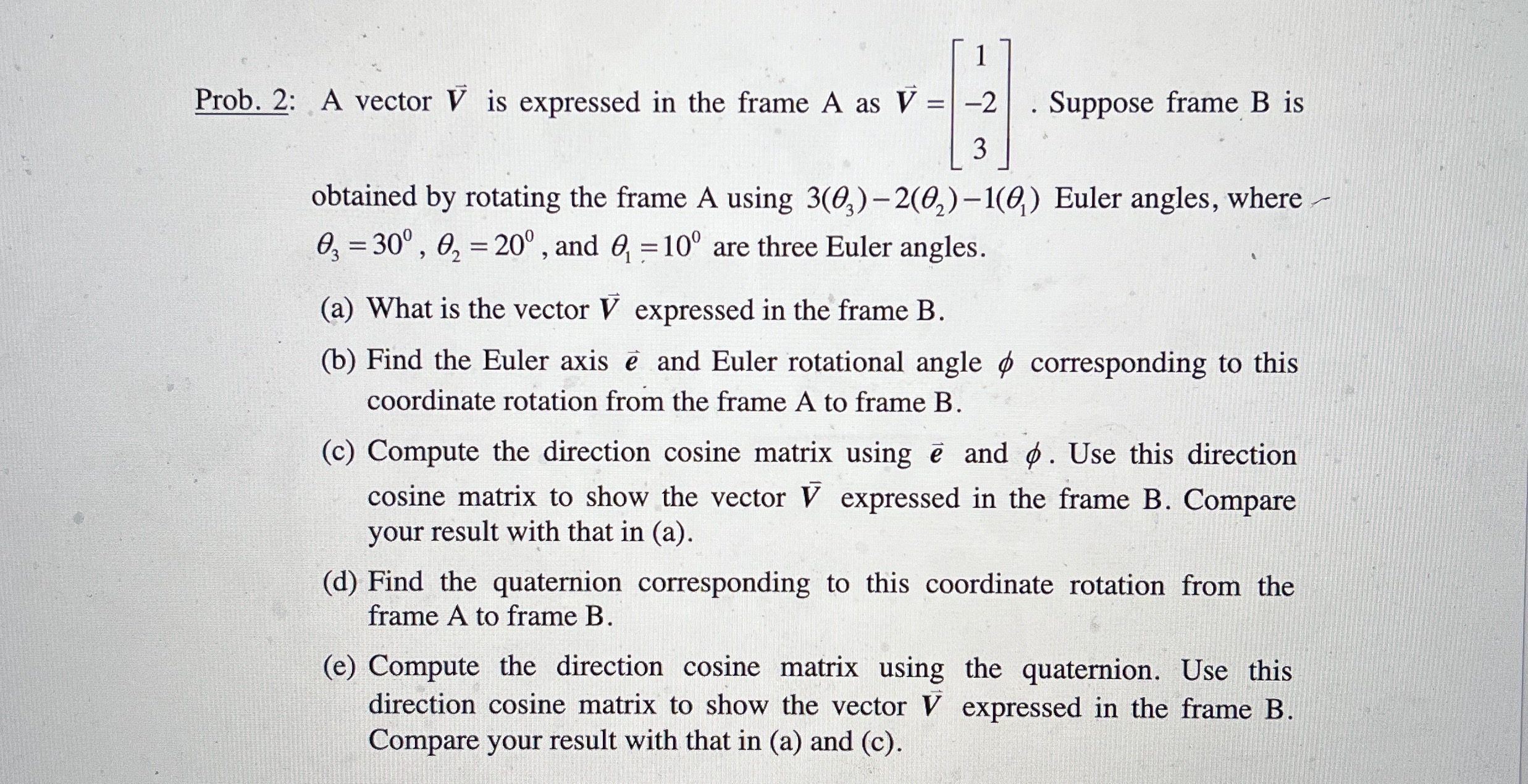 Solved Prob. 2: A vector vec(V) ﻿is expressed in the frame A | Chegg.com