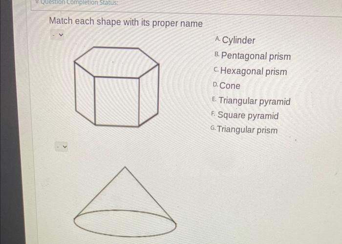 Solved Match each shape with its proper name A. Cylinder B. | Chegg.com