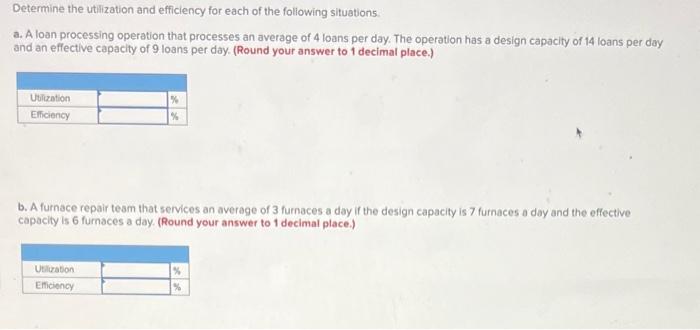 Solved Determine the utilization and efficiency for each of | Chegg.com