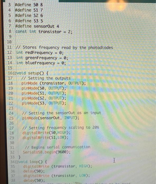 Solved delay(50) I/ Setting RED (R) filtered photodiodes to | Chegg.com