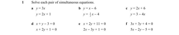 Solved 1 Solve each pair of simultaneous equations. a | Chegg.com