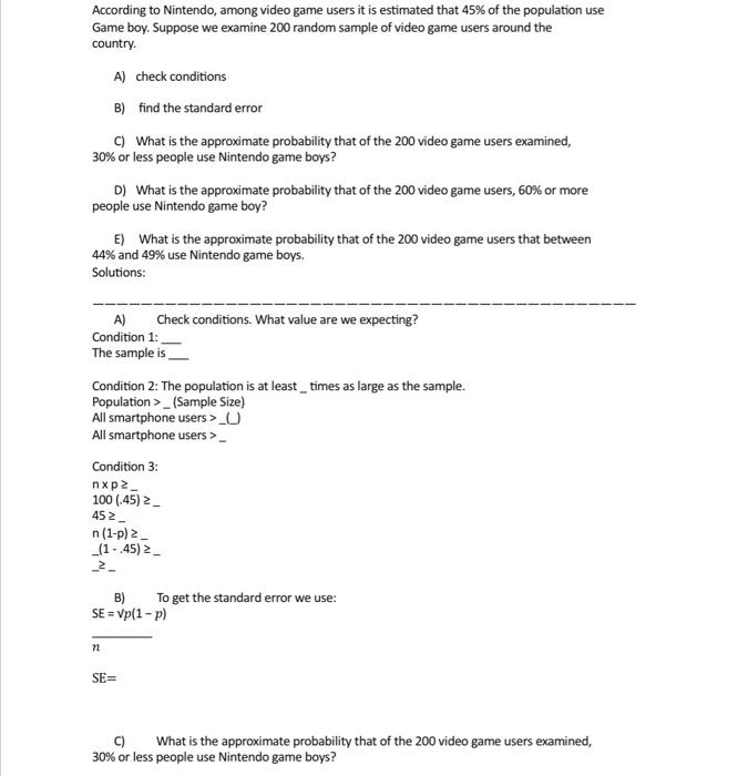 Solved Solve the statistical problem listed below. Parts a-e | Chegg.com