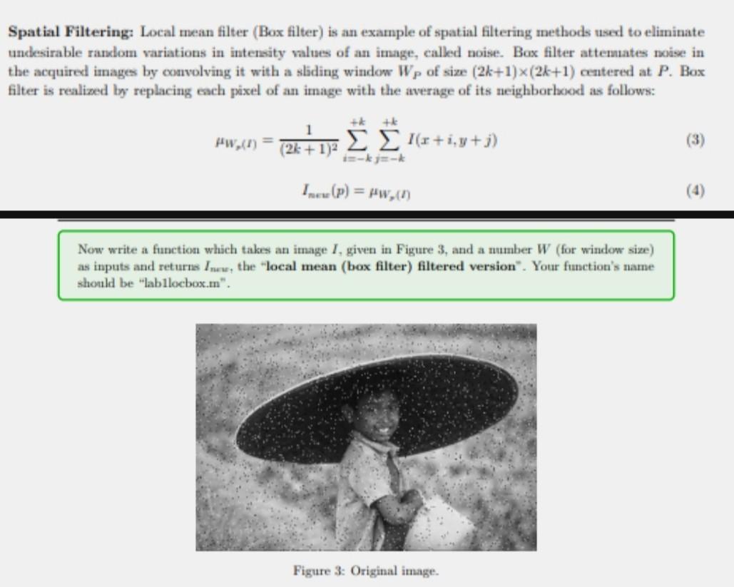 Spatial Filtering: Local mean filter (Box filter) is | Chegg.com