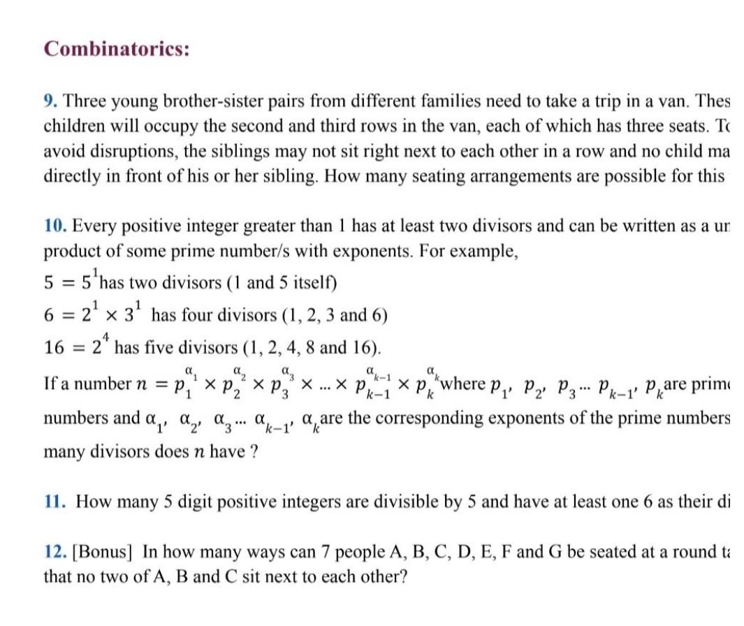 Solved Combinatorics: a . 9. Three young brother-sister | Chegg.com