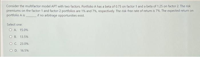 Solved Consider the multifactor model APT with two factors | Chegg.com
