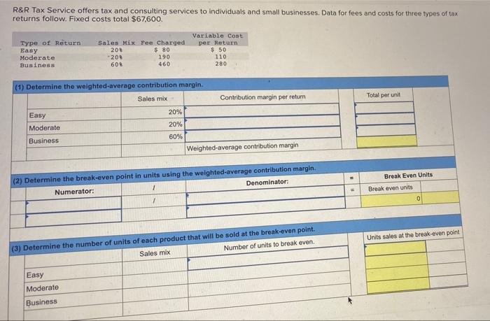 Solved R&R Tax Service offers tax and consulting services to | Chegg.com