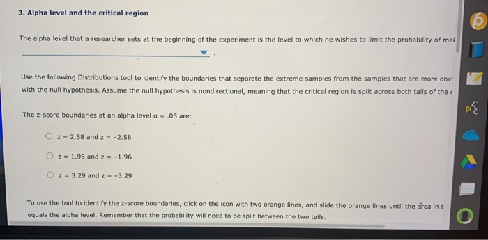 Solved 3. Alpha level and the critical region The alpha | Chegg.com