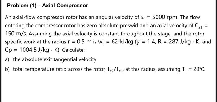 Solved Problem (1) - Axial Compressor An axial-flow | Chegg.com