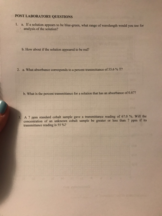 Solved POST LABORATORY QUESTIONS 1. a. If a solution appears | Chegg.com