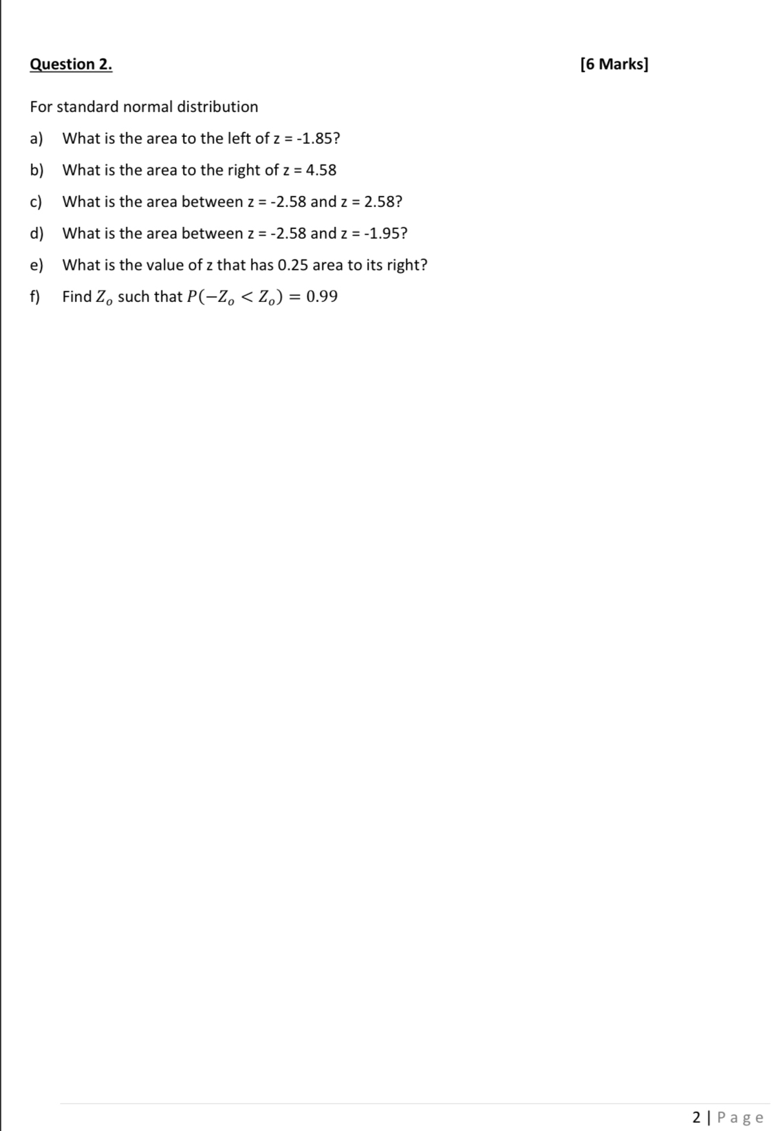 Solved Question 2.[6 ﻿Marks]For standard normal | Chegg.com