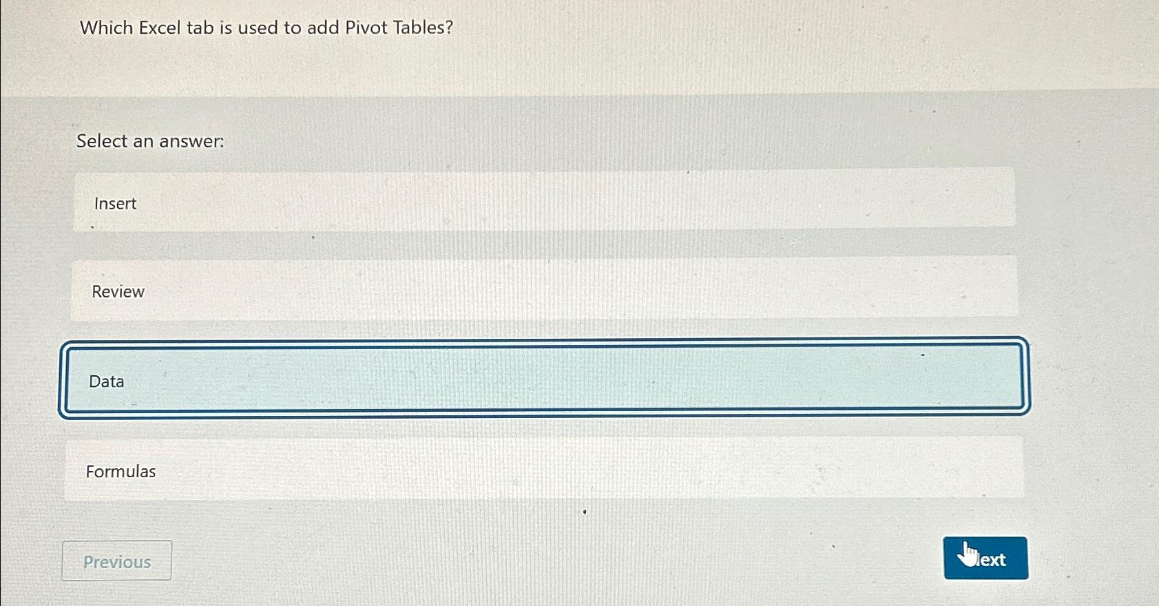 Solved Which Excel tab is used to add Pivot Tables?Select an | Chegg.com