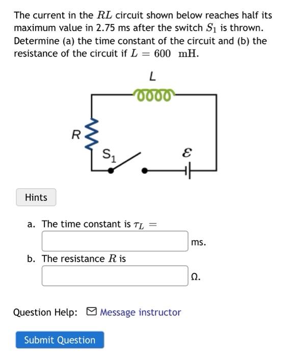 Solved The current in the RL circuit shown below reaches | Chegg.com
