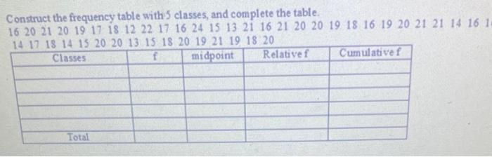 Solved Construct the frequency table with 5 classes, and | Chegg.com