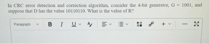 Solved Question 3 (20 points) In CRC error detection and | Chegg.com