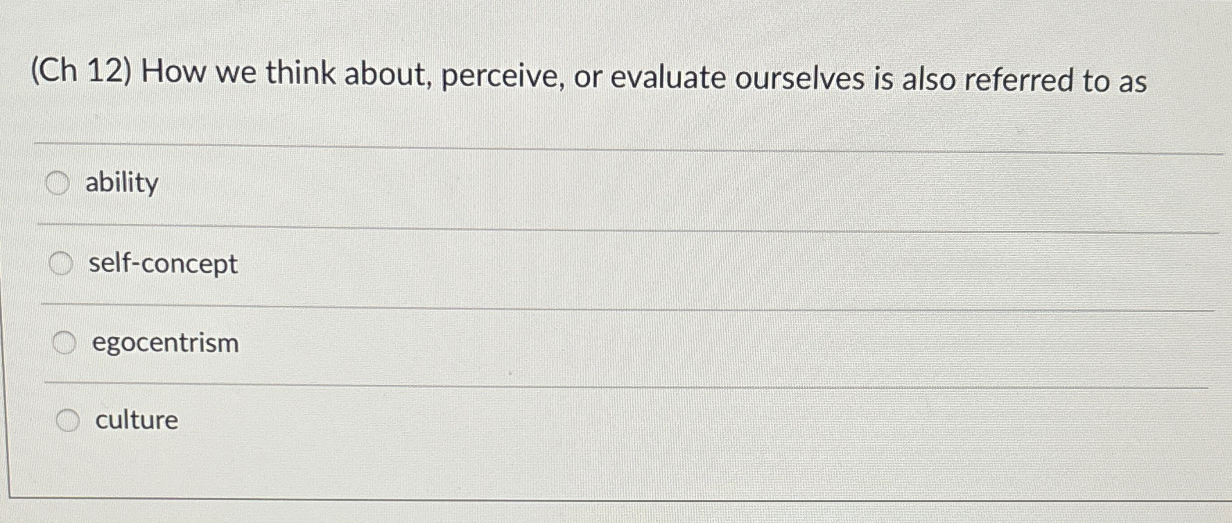 Solved (Ch 12) ﻿How we think about, perceive, or evaluate | Chegg.com