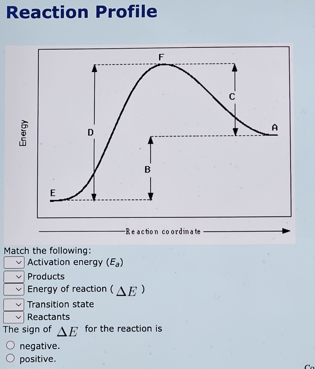 Solved Reaction ProfileReaction coordinateMatch the | Chegg.com